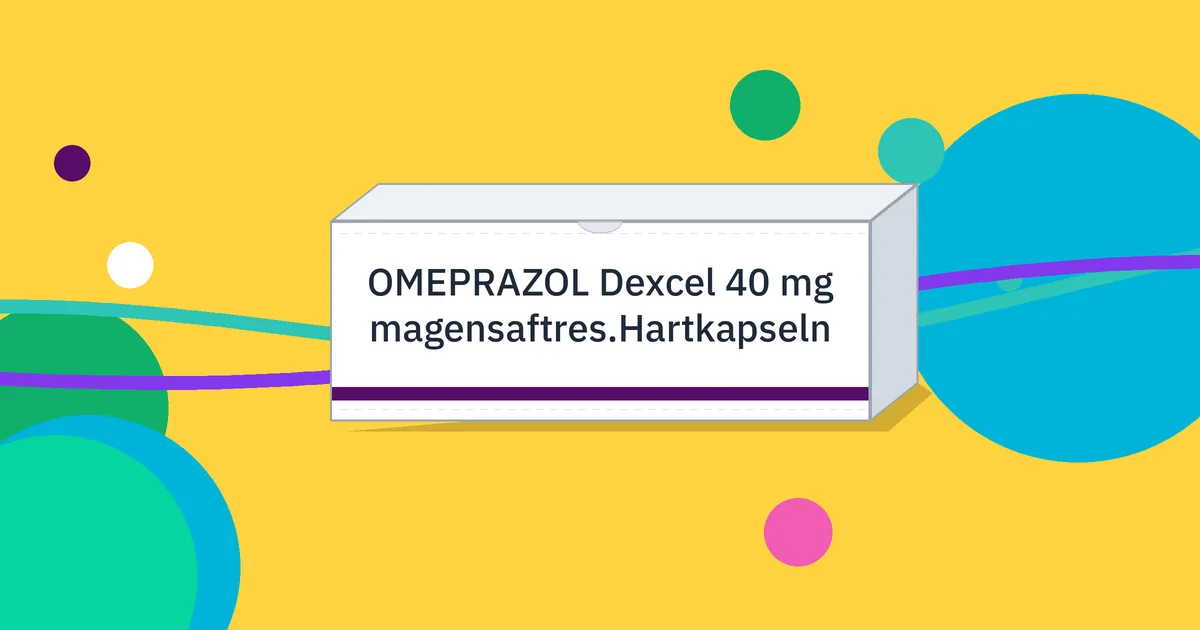 Symbolbild: Packung mit der Aufschrift OMEPRAZOL Dexcel 40 mg magensaftres.Hartkapseln (PZN 07745921) – Verfügbarkeit und Bezug in Apotheken in Frankfurt am Main