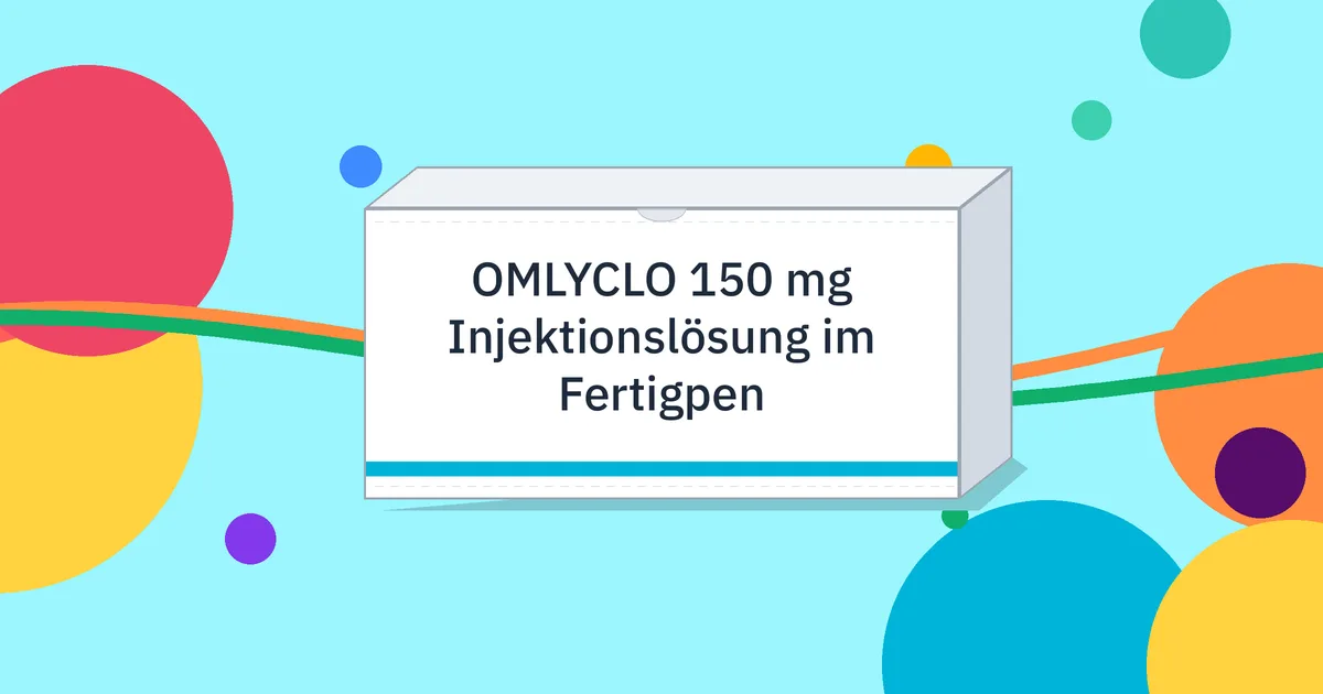 Symbolbild: Packung mit der Aufschrift OMLYCLO 150 mg Injektionslösung im Fertigpen (PZN 20207708) – Verfügbarkeit und Bezug in Apotheken in Frankfurt am Main