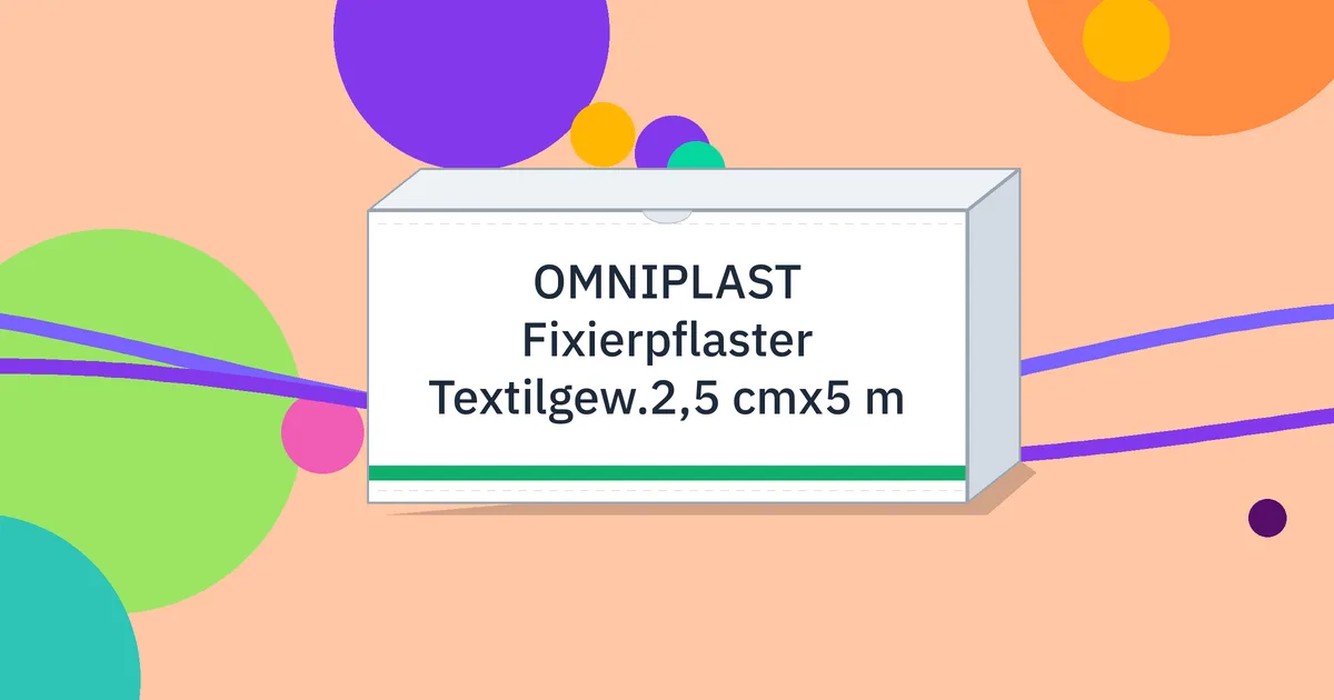 Symbolbild: Packung mit der Aufschrift OMNIPLAST Fixierpflaster Textilgew.2,5 cmx5 m (PZN 19981182) – Verfügbarkeit und Bezug in Apotheken in Frankfurt am Main