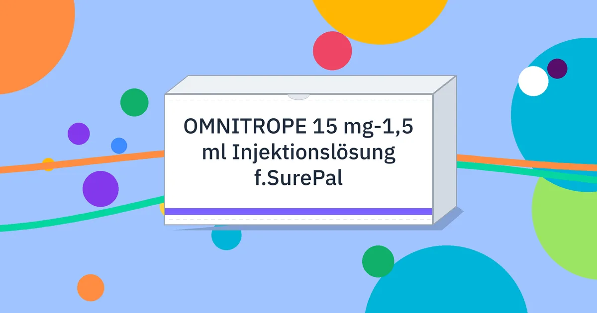 Symbolbild: Packung mit der Aufschrift OMNITROPE 15 mg-1,5 ml Injektionslösung f.SurePal (PZN 13476425) – Verfügbarkeit und Bezug in Apotheken in Frankfurt am Main