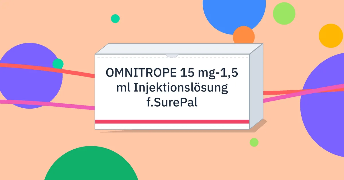 Symbolbild: Packung mit der Aufschrift OMNITROPE 15 mg-1,5 ml Injektionslösung f.SurePal (PZN 13625523) – Verfügbarkeit und Bezug in Apotheken in Frankfurt am Main