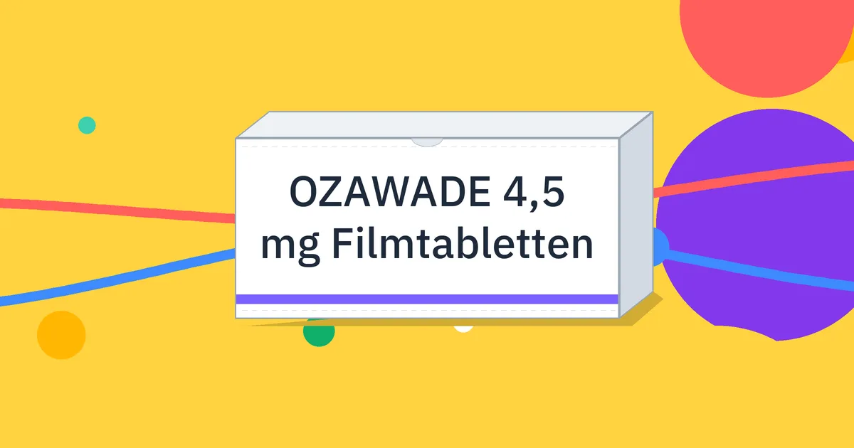 Symbolbild: Packung mit der Aufschrift OZAWADE 4,5 mg Filmtabletten (PZN 18220311) – Verfügbarkeit und Bezug in Apotheken in Frankfurt am Main