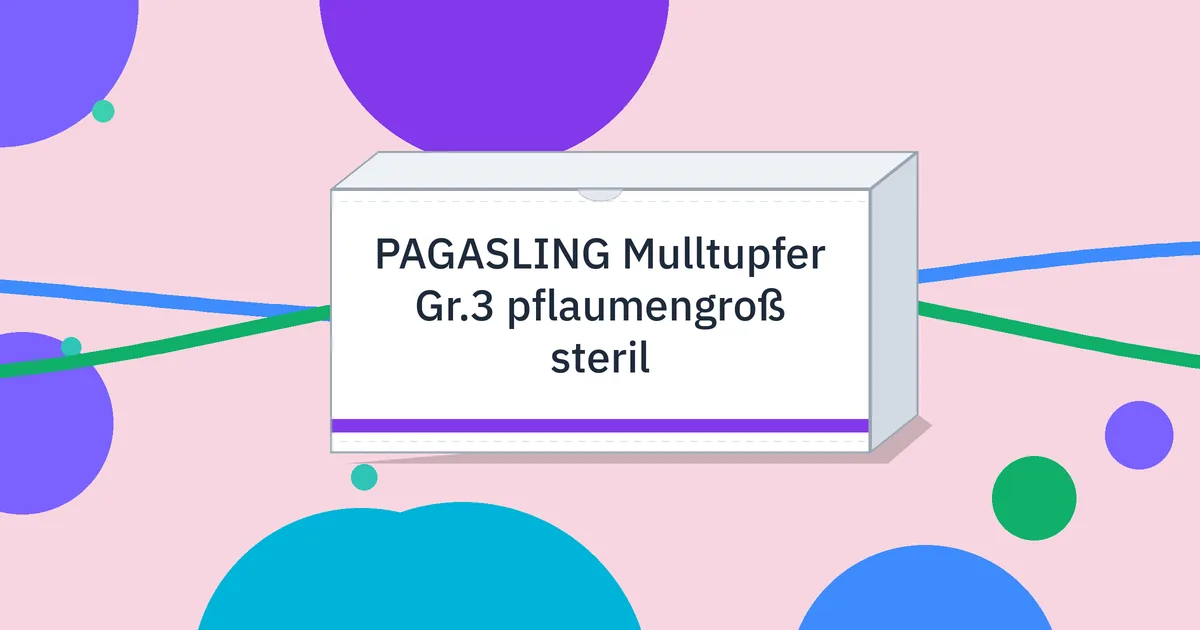 Symbolbild: Packung mit der Aufschrift PAGASLING Mulltupfer Gr.3 pflaumengroß steril (PZN 19549450) – Verfügbarkeit und Bezug in Apotheken in Frankfurt am Main