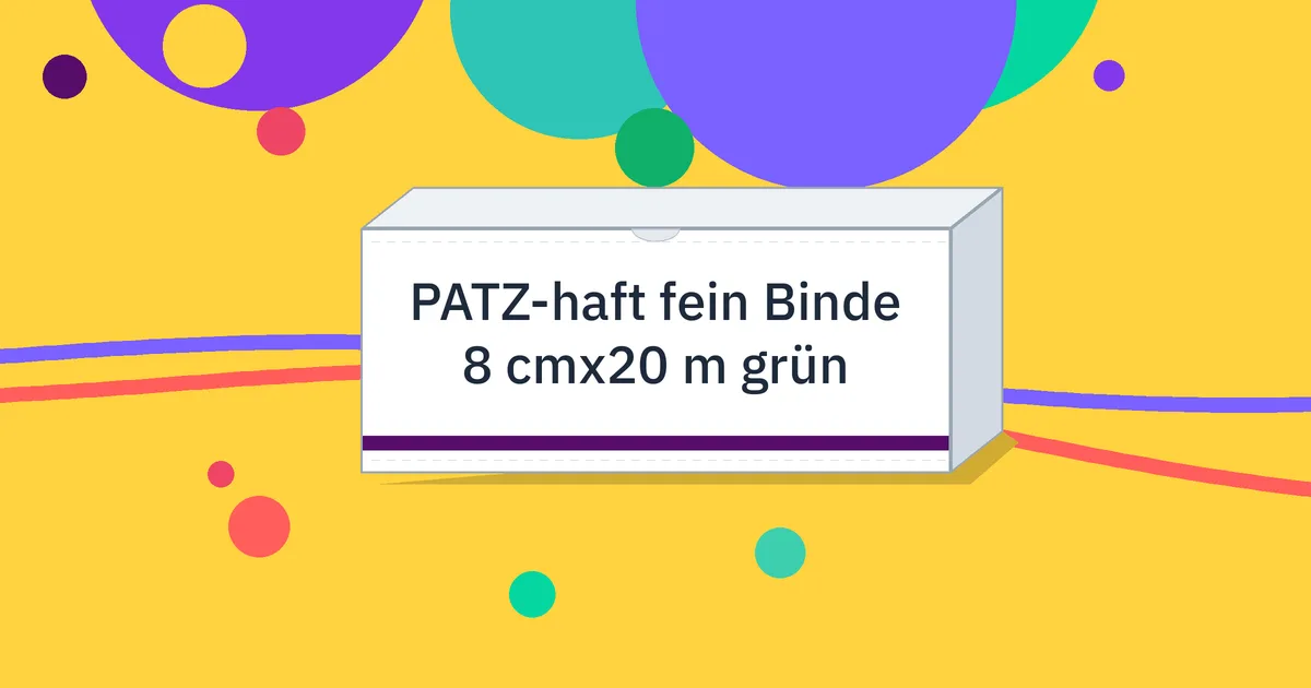 Symbolbild: Packung mit der Aufschrift PATZ-haft fein Binde 8 cmx20 m grün (PZN 06814442) – Verfügbarkeit und Bezug in Apotheken in Frankfurt am Main