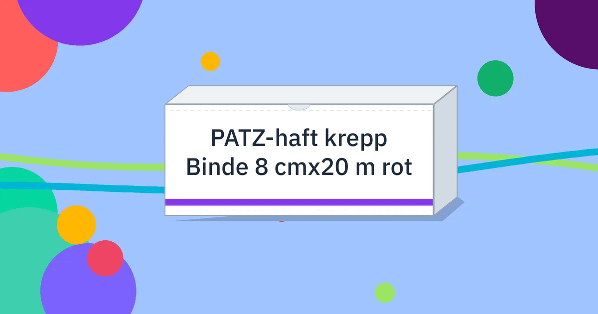 Symbolbild: Packung mit der Aufschrift PATZ-haft krepp Binde 8 cmx20 m rot (PZN 06814643) – Verfügbarkeit und Bezug in Apotheken in Frankfurt am Main