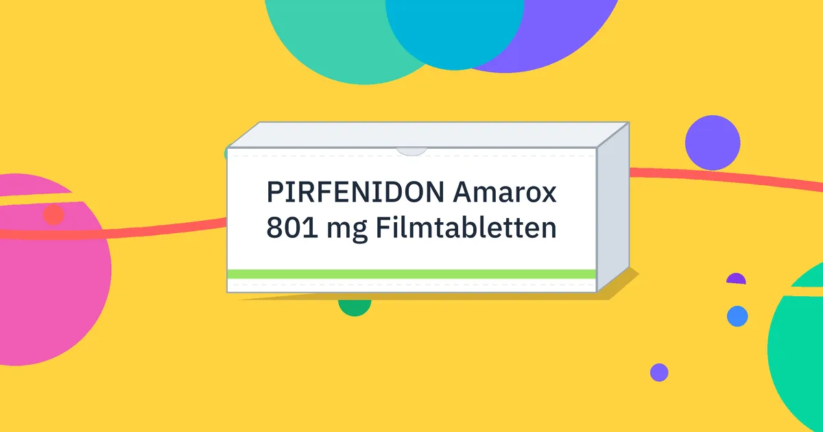 Symbolbild: Packung mit der Aufschrift PIRFENIDON Amarox 801 mg Filmtabletten (PZN 18768003) – Verfügbarkeit und Bezug in Apotheken in Frankfurt am Main