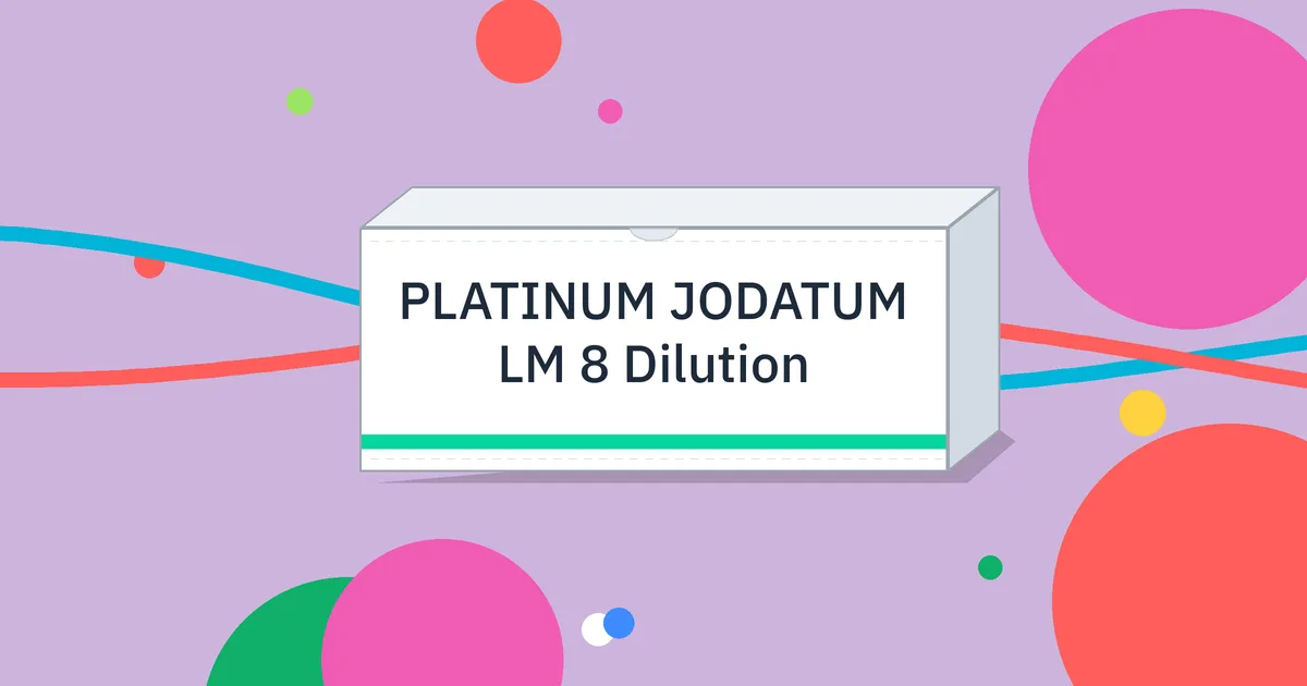 Symbolbild: Packung mit der Aufschrift PLATINUM JODATUM LM 8 Dilution (PZN 13647565) – Verfügbarkeit und Bezug in Apotheken in Frankfurt am Main