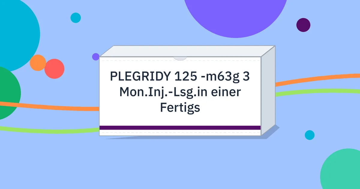 Symbolbild: Packung mit der Aufschrift PLEGRIDY 125 -m63g 3 Mon.Inj.-Lsg.in einer Fertigs (PZN 13750530) – Verfügbarkeit und Bezug in Apotheken in Frankfurt am Main