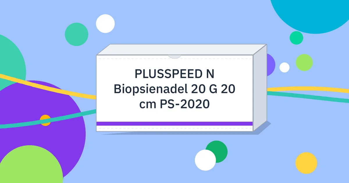 Symbolbild: Packung mit der Aufschrift PLUSSPEED N Biopsienadel 20 G 20 cm PS-2020 (PZN 15632970) – Verfügbarkeit und Bezug in Apotheken in Frankfurt am Main