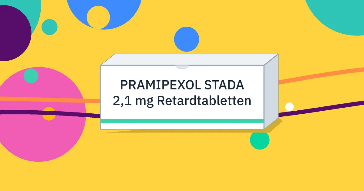 Symbolbild: Packung mit der Aufschrift PRAMIPEXOL STADA 2,1 mg Retardtabletten (PZN 16733070) – Verfügbarkeit und Bezug in Apotheken in Frankfurt am Main