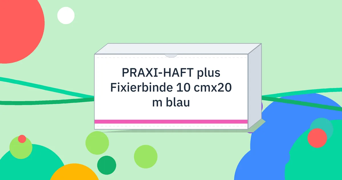 Symbolbild: Packung mit der Aufschrift PRAXI-HAFT plus Fixierbinde 10 cmx20 m blau (PZN 13870837) – Verfügbarkeit und Bezug in Apotheken in Frankfurt am Main