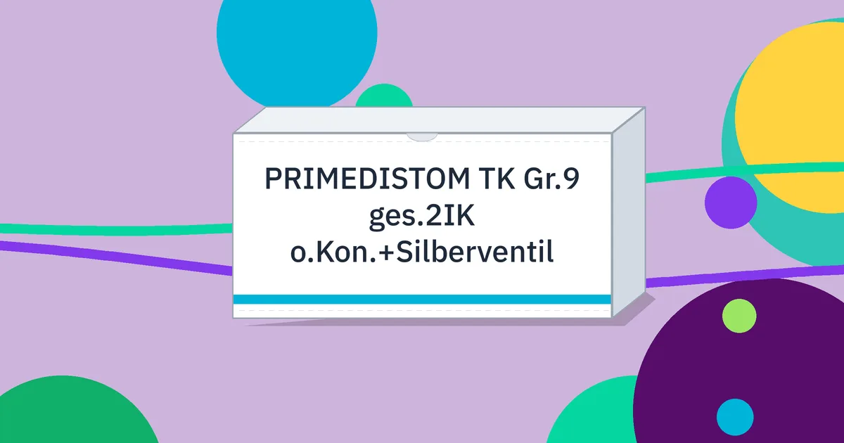 Symbolbild: Packung mit der Aufschrift PRIMEDISTOM TK Gr.9 ges.2IK o.Kon.+Silberventil (PZN 10229790) – Verfügbarkeit und Bezug in Apotheken in Frankfurt am Main