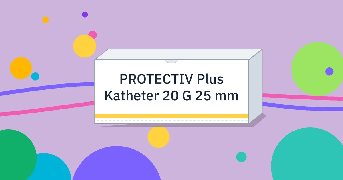 Symbolbild: Packung mit der Aufschrift PROTECTIV Plus Katheter 20 G 25 mm (PZN 00957413) – Verfügbarkeit und Bezug in Apotheken in Frankfurt am Main