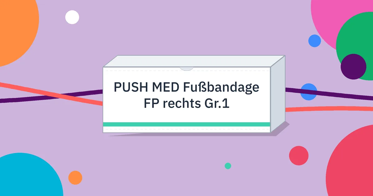 Symbolbild: Packung mit der Aufschrift PUSH MED Fußbandage FP rechts Gr.1 (PZN 20269997) – Verfügbarkeit und Bezug in Apotheken in Frankfurt am Main