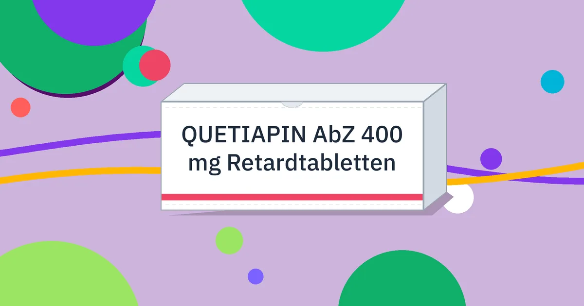 Symbolbild: Packung mit der Aufschrift QUETIAPIN AbZ 400 mg Retardtabletten (PZN 09272898) – Verfügbarkeit und Bezug in Apotheken in Frankfurt am Main