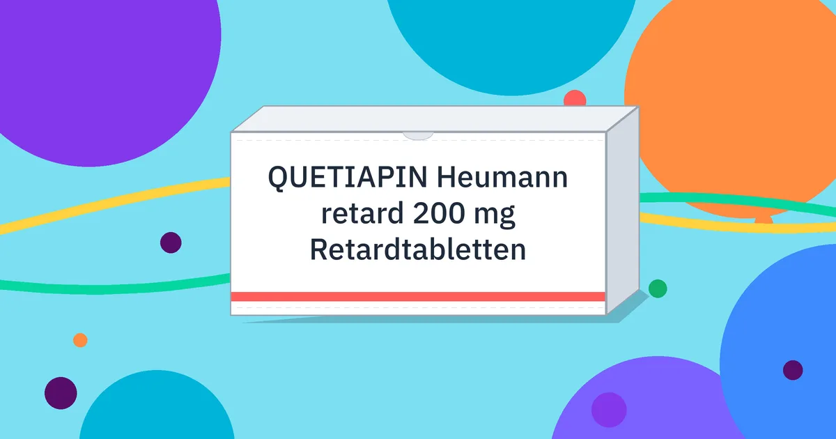 Symbolbild: Packung mit der Aufschrift QUETIAPIN Heumann retard 200 mg Retardtabletten (PZN 09237784) – Verfügbarkeit und Bezug in Apotheken in Frankfurt am Main