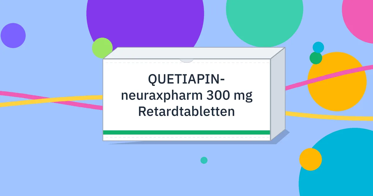 Symbolbild: Packung mit der Aufschrift QUETIAPIN-neuraxpharm 300 mg Retardtabletten (PZN 09445867) – Verfügbarkeit und Bezug in Apotheken in Frankfurt am Main