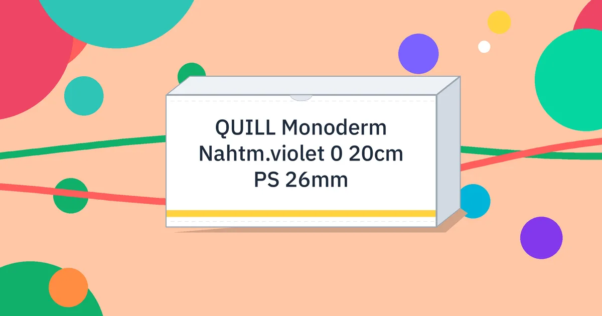 Symbolbild: Packung mit der Aufschrift QUILL Monoderm Nahtm.violet 0 20cm PS 26mm (PZN 17987915) – Verfügbarkeit und Bezug in Apotheken in Frankfurt am Main