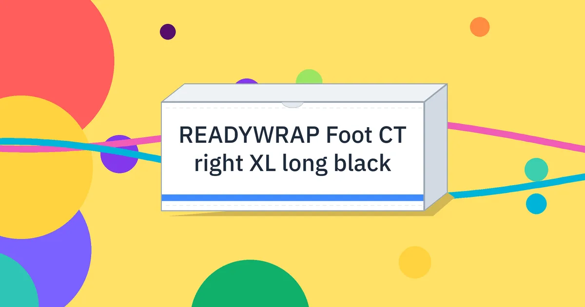 Symbolbild: Packung mit der Aufschrift READYWRAP Foot CT right XL long black (PZN 18009295) – Verfügbarkeit und Bezug in Apotheken in Frankfurt am Main