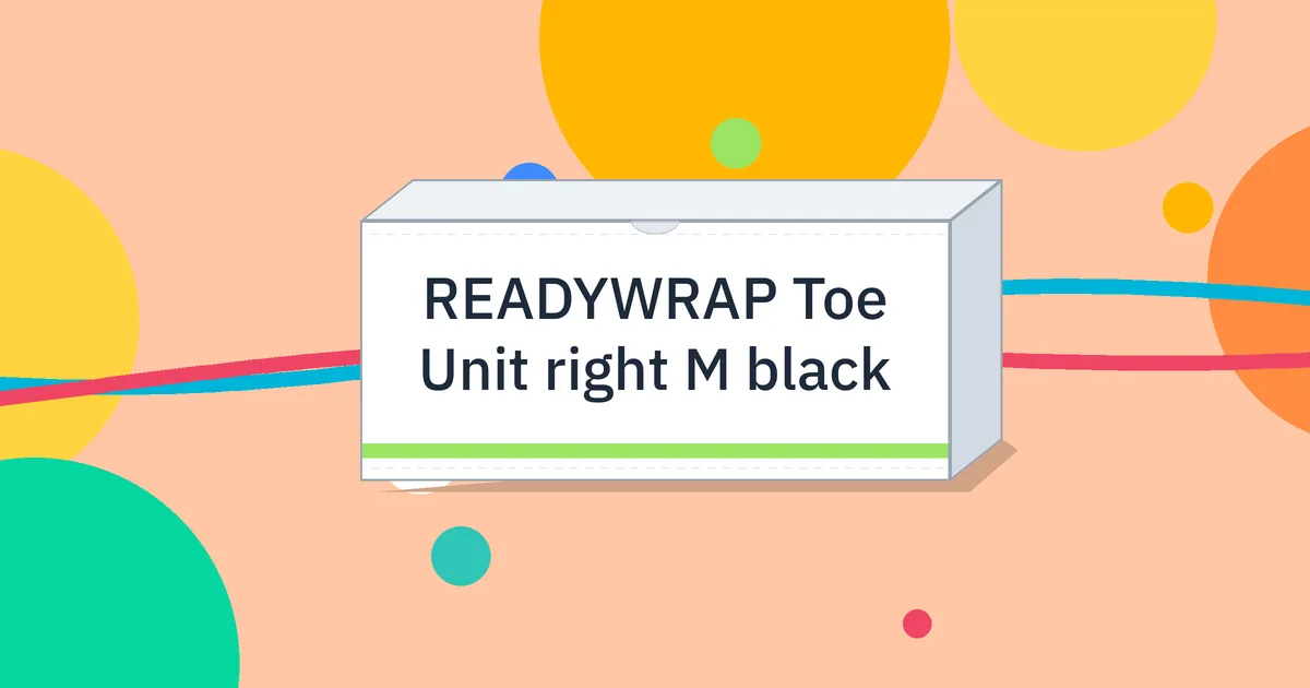 Symbolbild: Packung mit der Aufschrift READYWRAP Toe Unit right M black (PZN 16566206) – Verfügbarkeit und Bezug in Apotheken in Frankfurt am Main