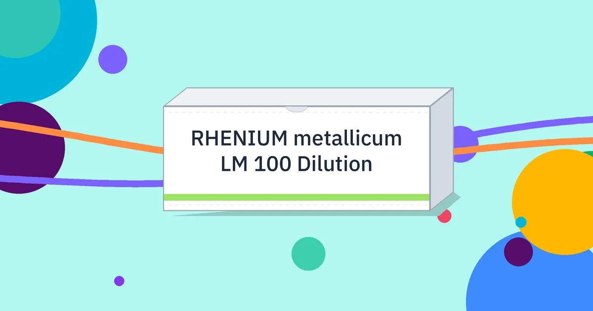 Symbolbild: Packung mit der Aufschrift RHENIUM metallicum LM 100 Dilution (PZN 13049309) – Verfügbarkeit und Bezug in Apotheken in Frankfurt am Main
