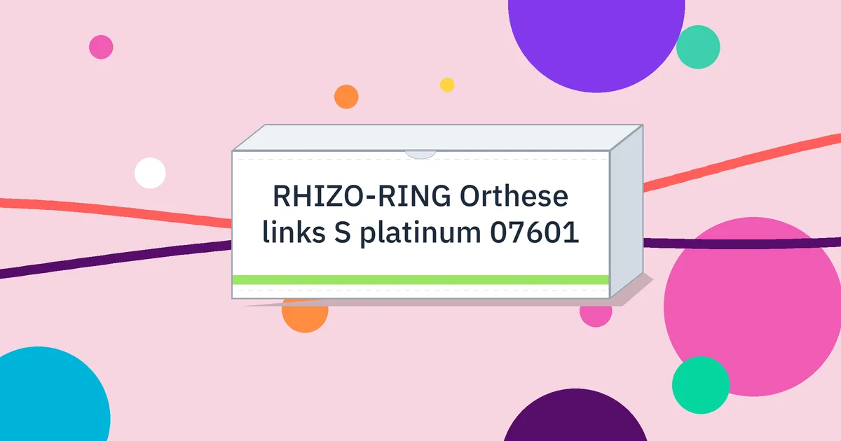 Symbolbild: Packung mit der Aufschrift RHIZO-RING Orthese links S platinum 07601 (PZN 08929020) – Verfügbarkeit und Bezug in Apotheken in Frankfurt am Main