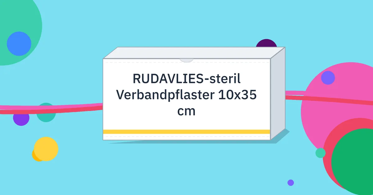 Symbolbild: Packung mit der Aufschrift RUDAVLIES-steril Verbandpflaster 10x35 cm (PZN 14414426) – Verfügbarkeit und Bezug in Apotheken in Frankfurt am Main