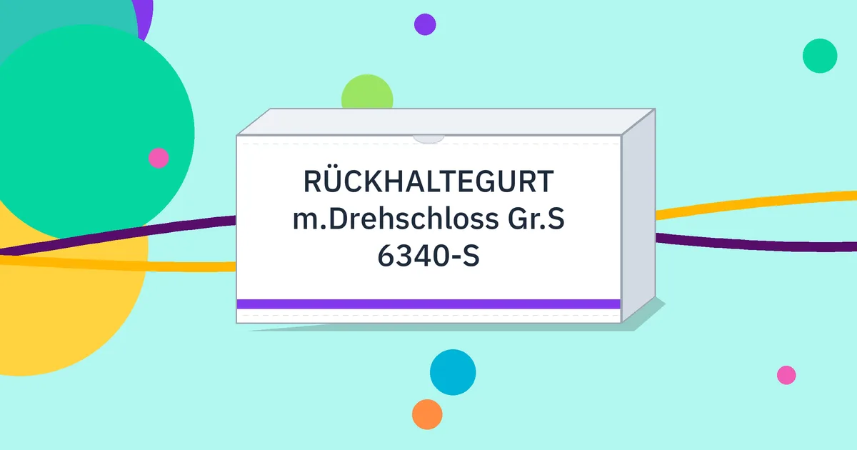 Symbolbild: Packung mit der Aufschrift RÜCKHALTEGURT m.Drehschloss Gr.S 6340-S (PZN 11570114) – Verfügbarkeit und Bezug in Apotheken in Frankfurt am Main