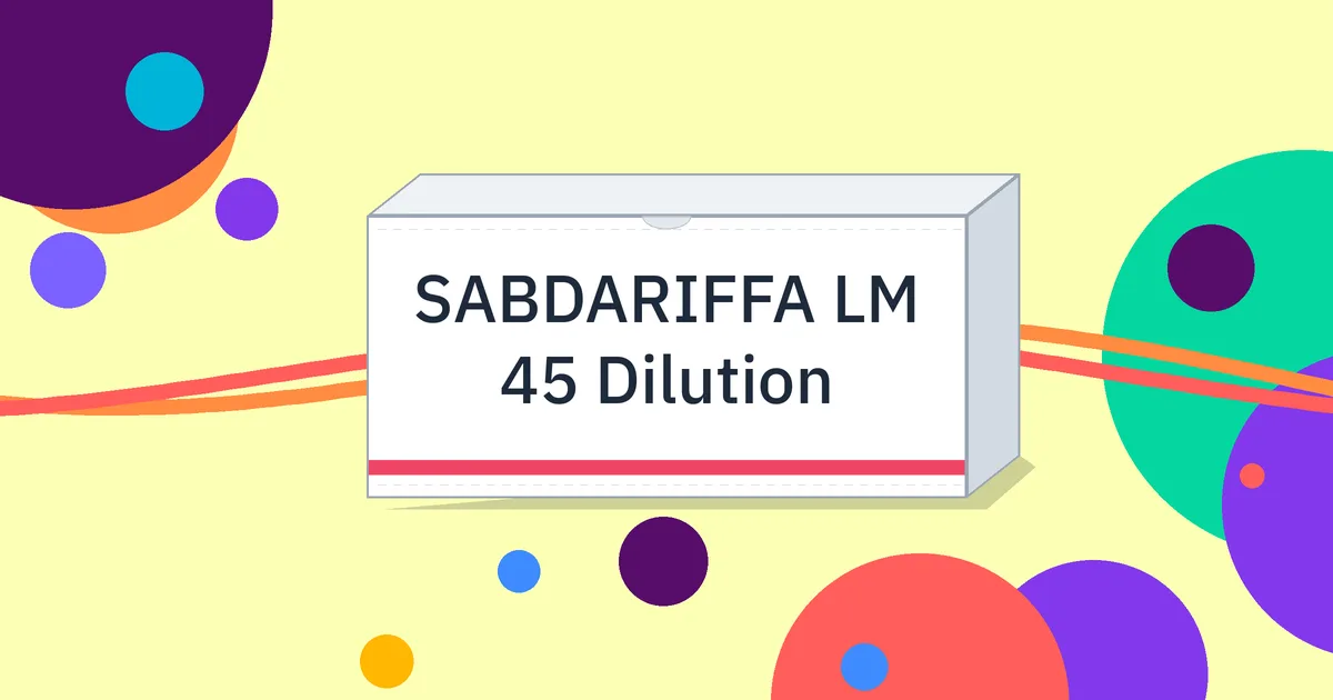 Symbolbild: Packung mit der Aufschrift SABDARIFFA LM 45 Dilution (PZN 13175675) – Verfügbarkeit und Bezug in Apotheken in Frankfurt am Main