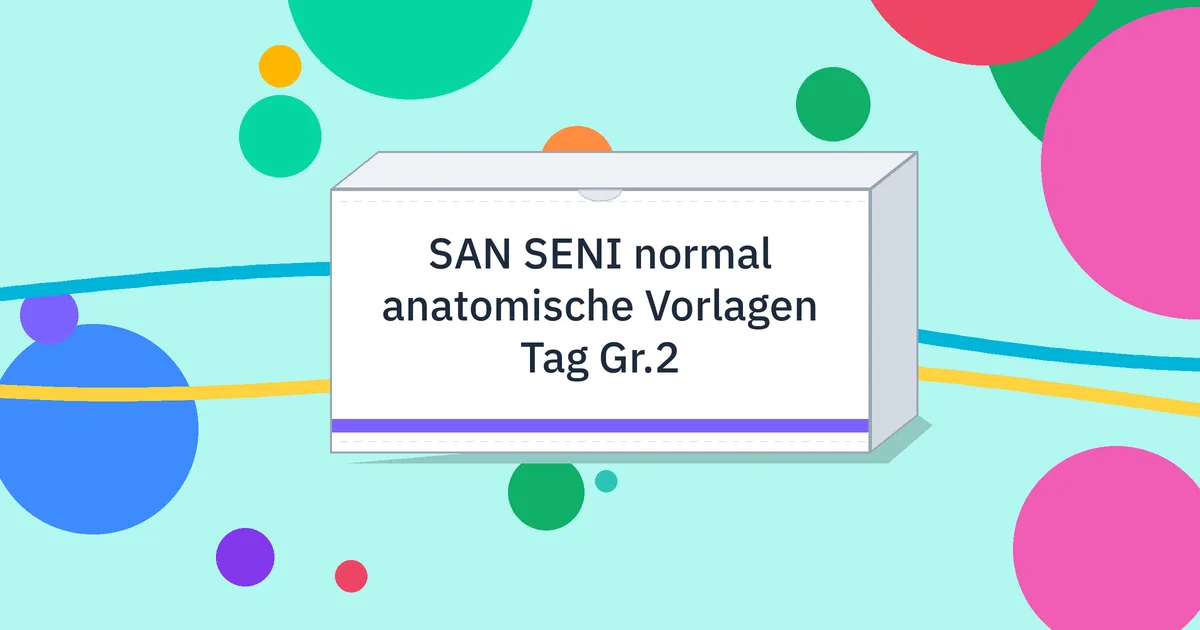 Symbolbild: Packung mit der Aufschrift SAN SENI normal anatomische Vorlagen Tag Gr.2 (PZN 03125400) – Verfügbarkeit und Bezug in Apotheken in Frankfurt am Main