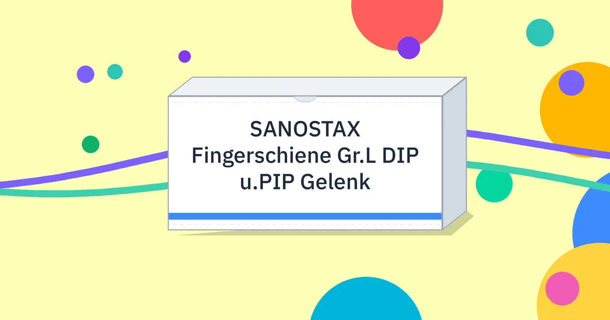 Symbolbild: Packung mit der Aufschrift SANOSTAX Fingerschiene Gr.L DIP u.PIP Gelenk (PZN 12776384) – Verfügbarkeit und Bezug in Apotheken in Frankfurt am Main