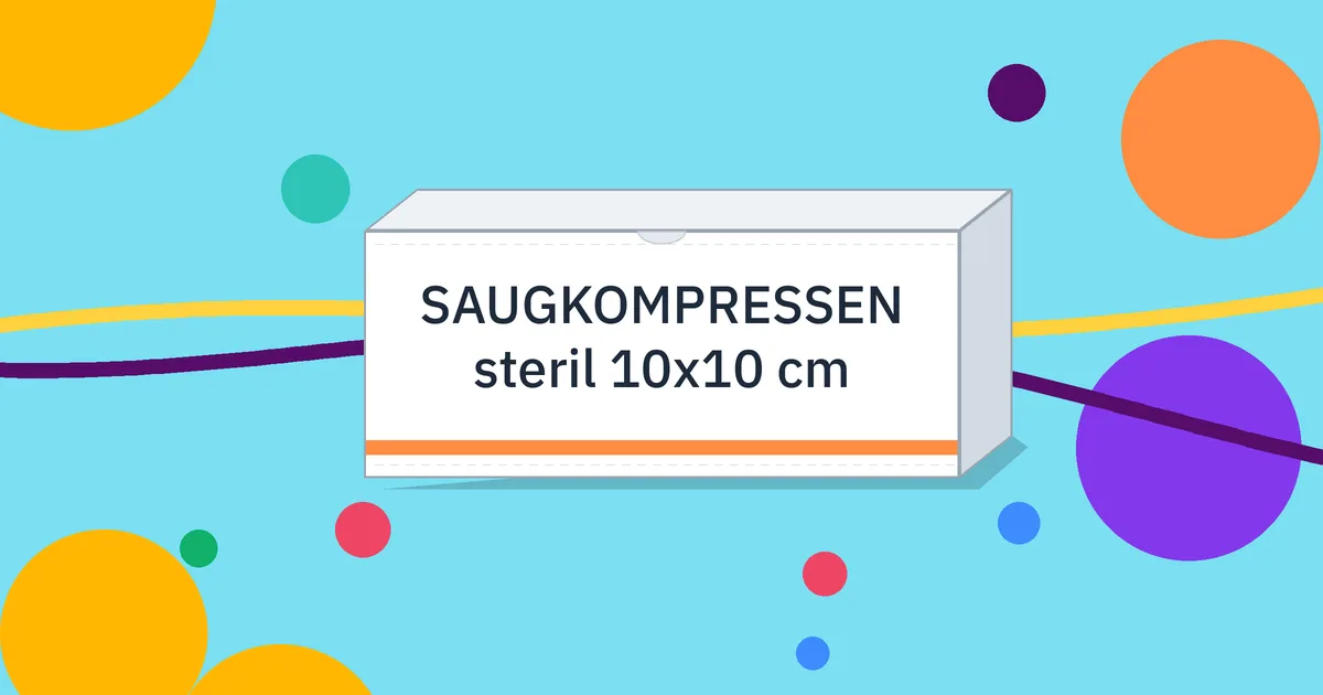 Symbolbild: Packung mit der Aufschrift SAUGKOMPRESSEN steril 10x10 cm (PZN 17562506) – Verfügbarkeit und Bezug in Apotheken in Frankfurt am Main