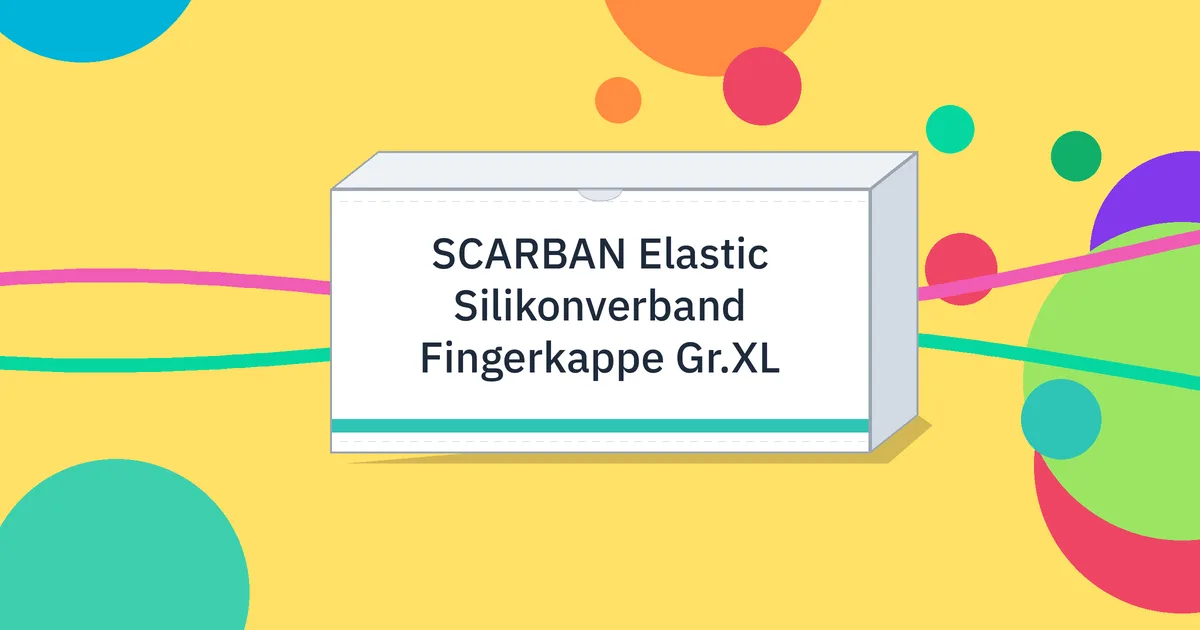 Symbolbild: Packung mit der Aufschrift SCARBAN Elastic Silikonverband Fingerkappe Gr.XL (PZN 04740461) – Verfügbarkeit und Bezug in Apotheken in Frankfurt am Main