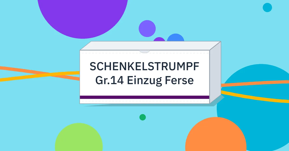 Symbolbild: Packung mit der Aufschrift SCHENKELSTRUMPF Gr.14 Einzug Ferse (PZN 01738972) – Verfügbarkeit und Bezug in Apotheken in Frankfurt am Main