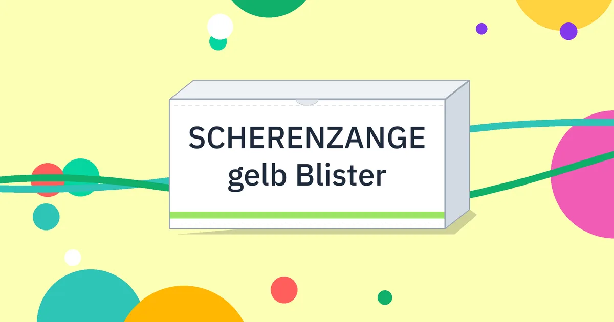 Symbolbild: Packung mit der Aufschrift SCHERENZANGE gelb Blister (PZN 01569570) – Verfügbarkeit und Bezug in Apotheken in Frankfurt am Main