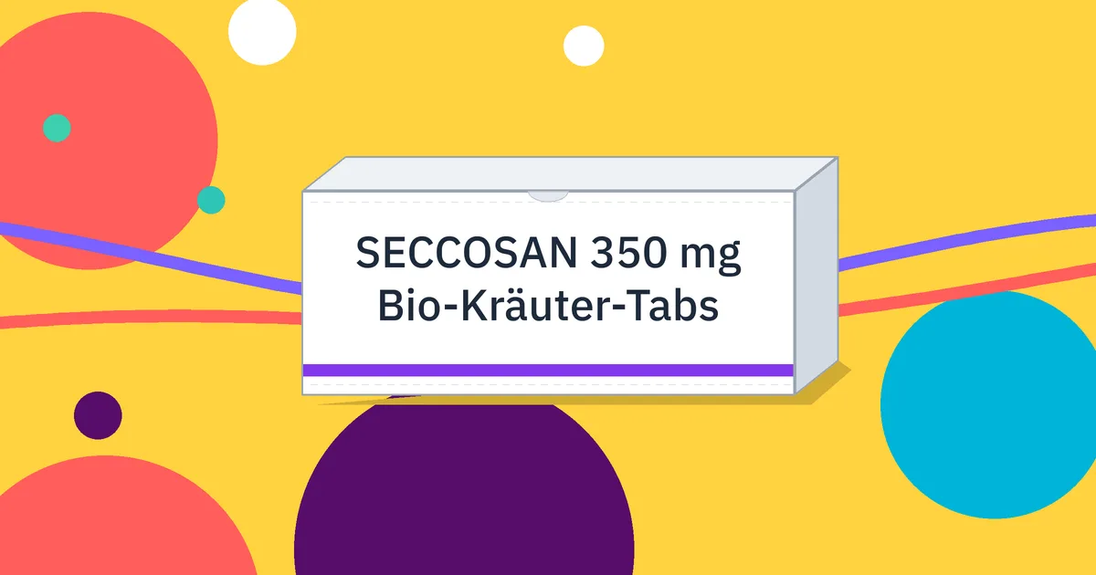 Symbolbild: Packung mit der Aufschrift SECCOSAN 350 mg Bio-Kräuter-Tabs (PZN 18093901) – Verfügbarkeit und Bezug in Apotheken in Frankfurt am Main