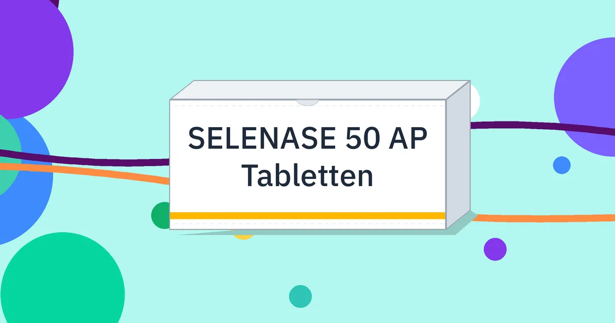 Symbolbild: Packung mit der Aufschrift SELENASE 50 AP Tabletten (PZN 04445621) – Verfügbarkeit und Bezug in Apotheken in Frankfurt am Main