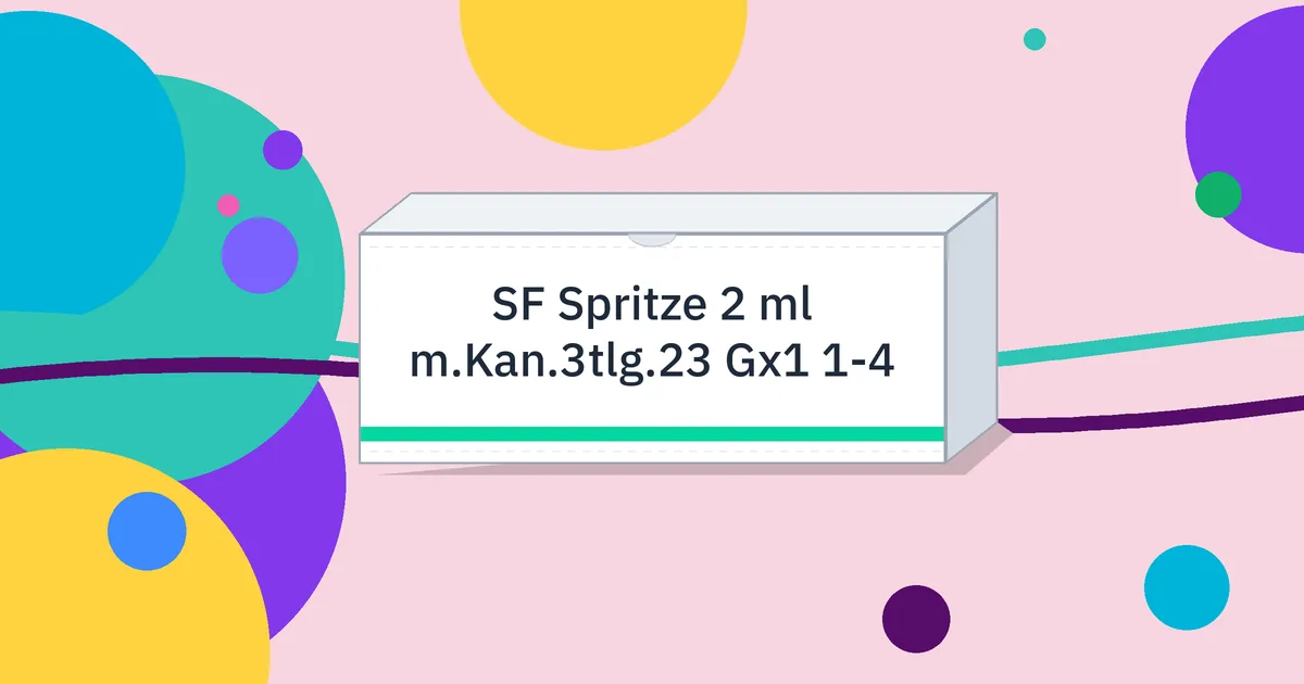 Symbolbild: Packung mit der Aufschrift SF Spritze 2 ml m.Kan.3tlg.23 Gx1 1-4 (PZN 15239936) – Verfügbarkeit und Bezug in Apotheken in Frankfurt am Main