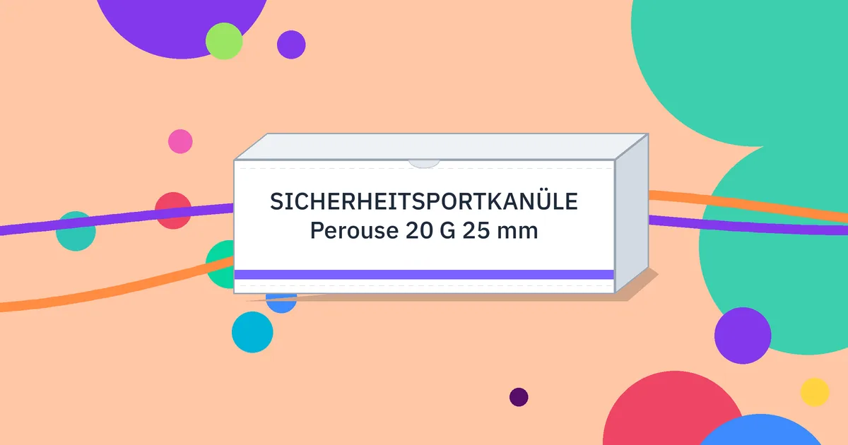 Symbolbild: Packung mit der Aufschrift SICHERHEITSPORTKANÜLE Perouse 20 G 25 mm (PZN 08782522) – Verfügbarkeit und Bezug in Apotheken in Frankfurt am Main