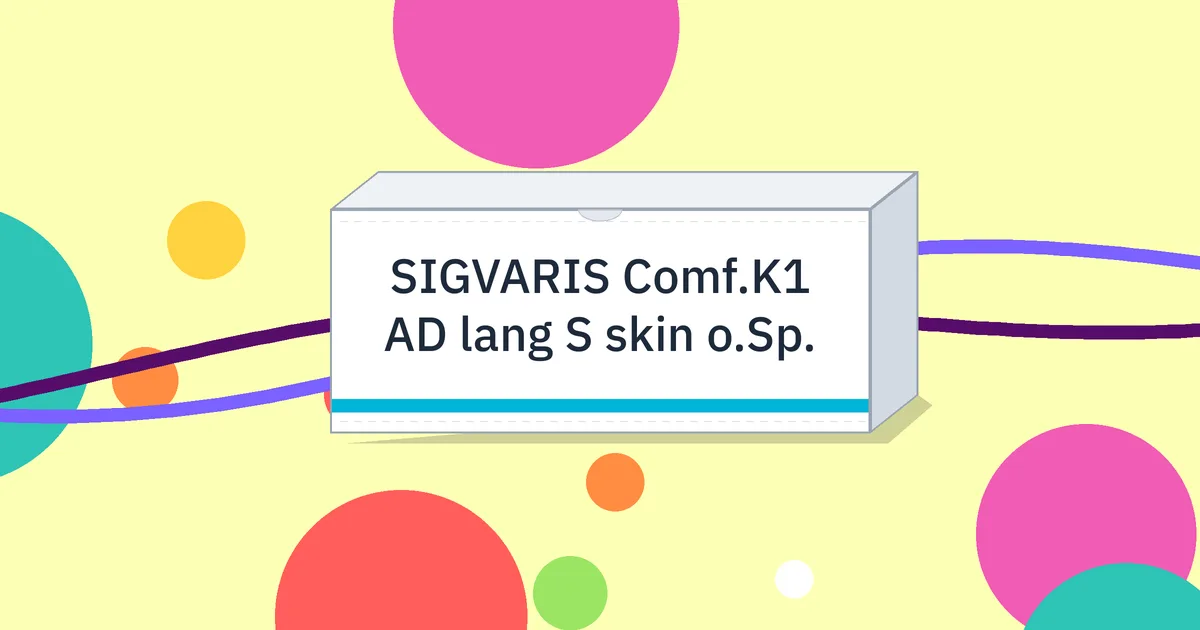 Symbolbild: Packung mit der Aufschrift SIGVARIS Comf.K1 AD lang S skin o.Sp. (PZN 17041167) – Verfügbarkeit und Bezug in Apotheken in Frankfurt am Main