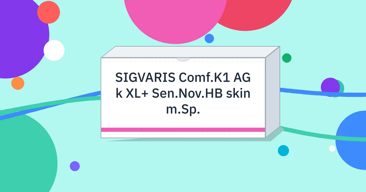 Symbolbild: Packung mit der Aufschrift SIGVARIS Comf.K1 AG k XL+ Sen.Nov.HB skin m.Sp. (PZN 17102911) – Verfügbarkeit und Bezug in Apotheken in Frankfurt am Main