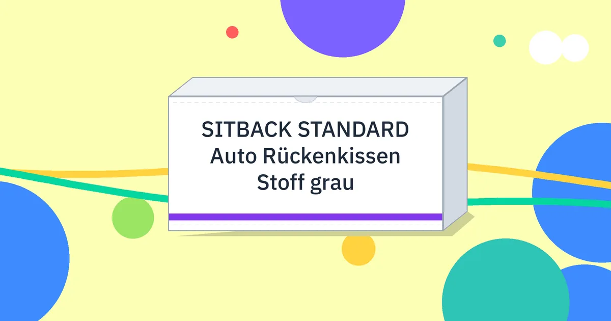 Symbolbild: Packung mit der Aufschrift SITBACK STANDARD Auto Rückenkissen Stoff grau (PZN 16860176) – Verfügbarkeit und Bezug in Apotheken in Frankfurt am Main
