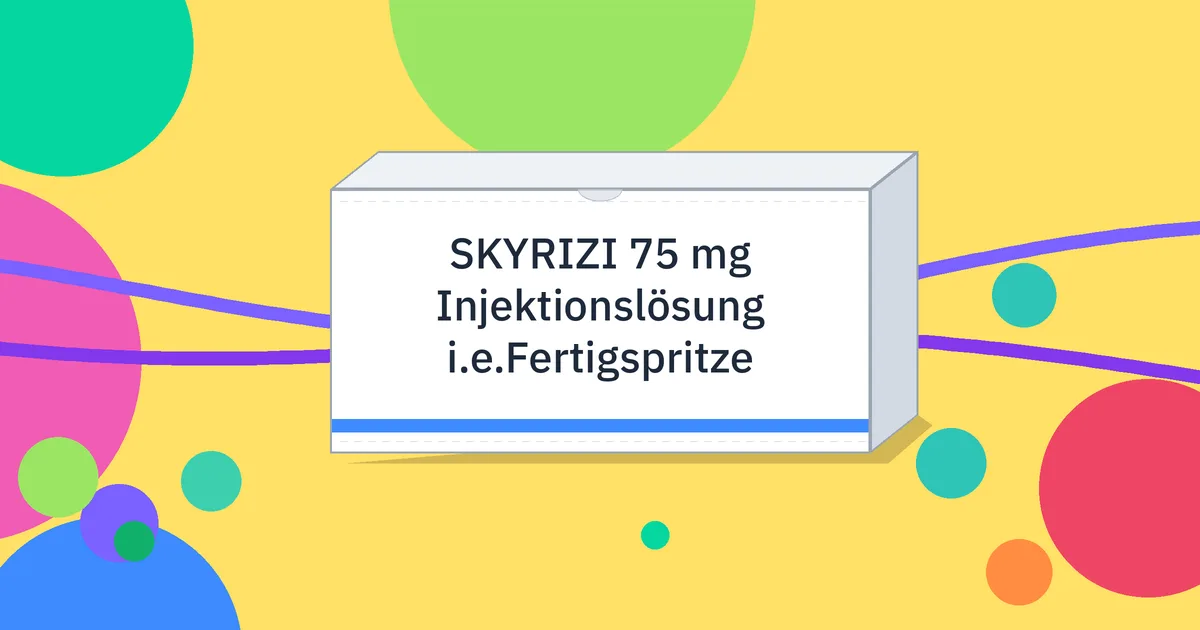 Symbolbild: Packung mit der Aufschrift SKYRIZI 75 mg Injektionslösung i.e.Fertigspritze (PZN 17576721) – Verfügbarkeit und Bezug in Apotheken in Frankfurt am Main