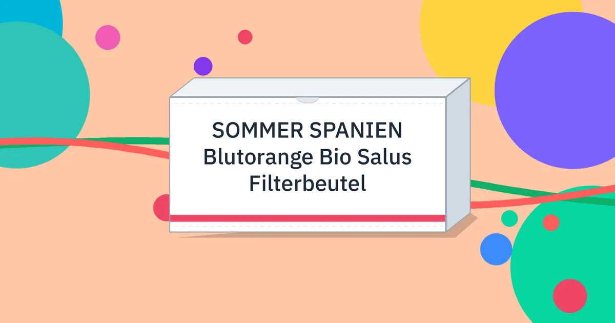 Symbolbild: Packung mit der Aufschrift SOMMER SPANIEN Blutorange Bio Salus Filterbeutel (PZN 18215043) – Verfügbarkeit und Bezug in Apotheken in Frankfurt am Main