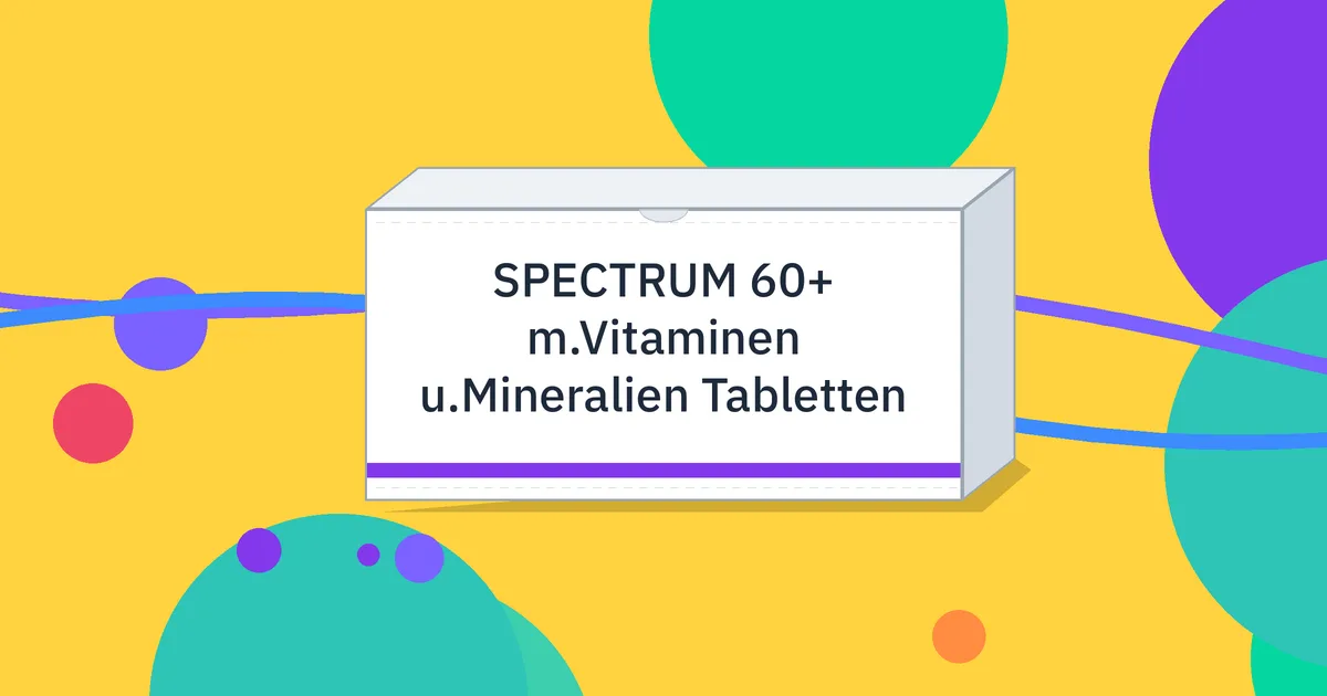 Symbolbild: Packung mit der Aufschrift SPECTRUM 60+ m.Vitaminen u.Mineralien Tabletten (PZN 16582984) – Verfügbarkeit und Bezug in Apotheken in Frankfurt am Main