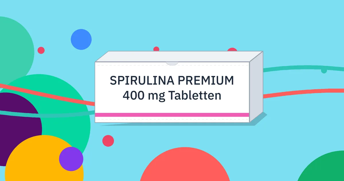 Symbolbild: Packung mit der Aufschrift SPIRULINA PREMIUM 400 mg Tabletten (PZN 09463782) – Verfügbarkeit und Bezug in Apotheken in Frankfurt am Main