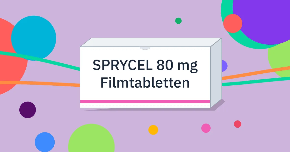Symbolbild: Packung mit der Aufschrift SPRYCEL 80 mg Filmtabletten (PZN 07535974) – Verfügbarkeit und Bezug in Apotheken in Frankfurt am Main