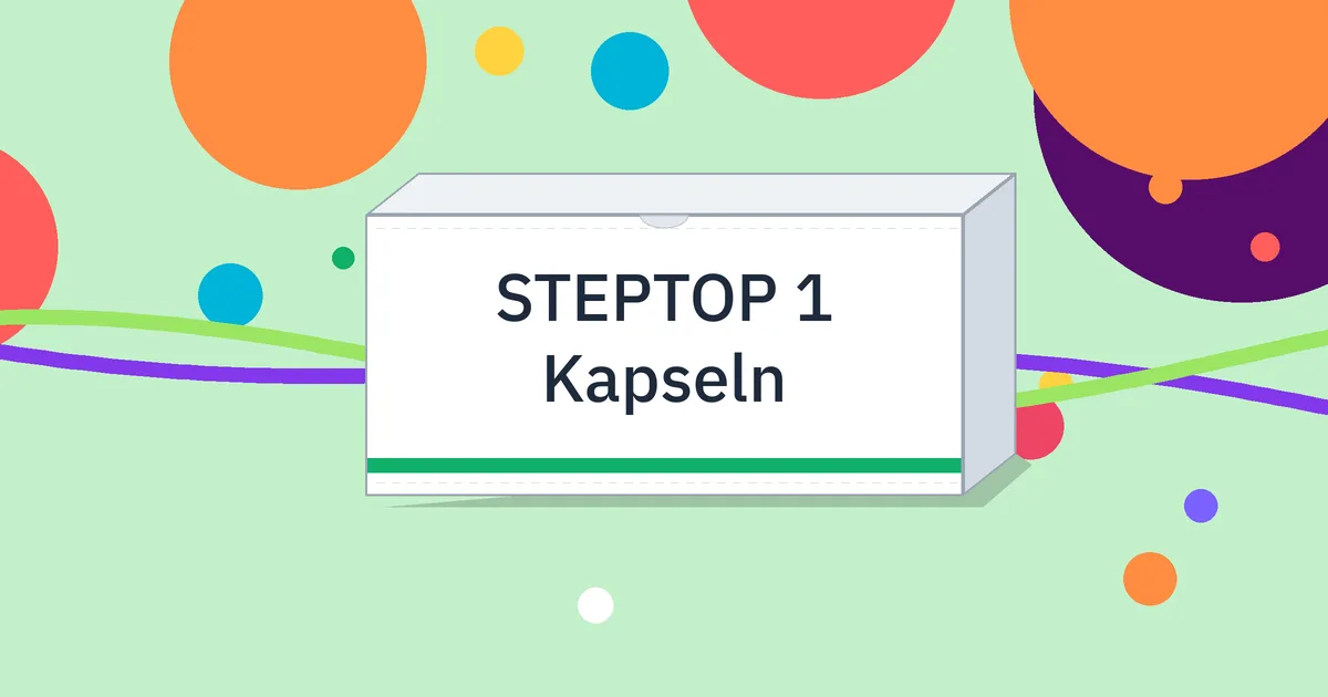 Symbolbild: Packung mit der Aufschrift STEPTOP 1 Kapseln (PZN 16120054) – Verfügbarkeit und Bezug in Apotheken in Frankfurt am Main