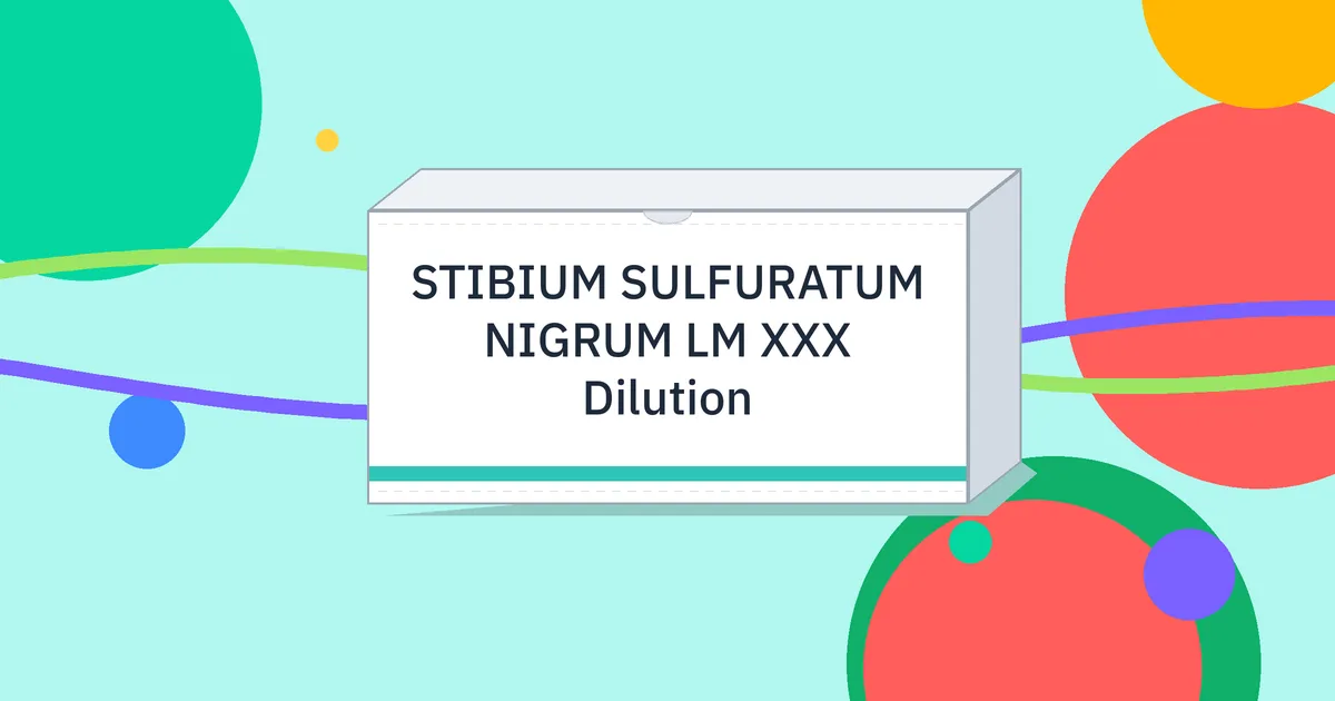 Symbolbild: Packung mit der Aufschrift STIBIUM SULFURATUM NIGRUM LM XXX Dilution (PZN 01072823) – Verfügbarkeit und Bezug in Apotheken in Frankfurt am Main