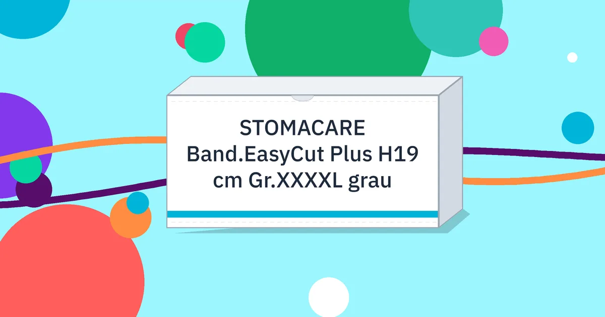 Symbolbild: Packung mit der Aufschrift STOMACARE Band.EasyCut Plus H19 cm Gr.XXXXL grau (PZN 16314657) – Verfügbarkeit und Bezug in Apotheken in Frankfurt am Main